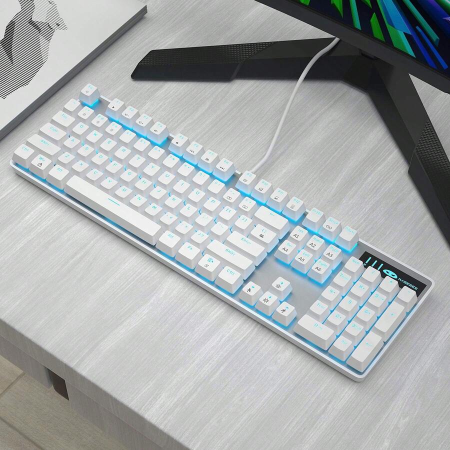 MageGee White Mechanical Gaming Keyboard, Wired USB Adjustable ...
