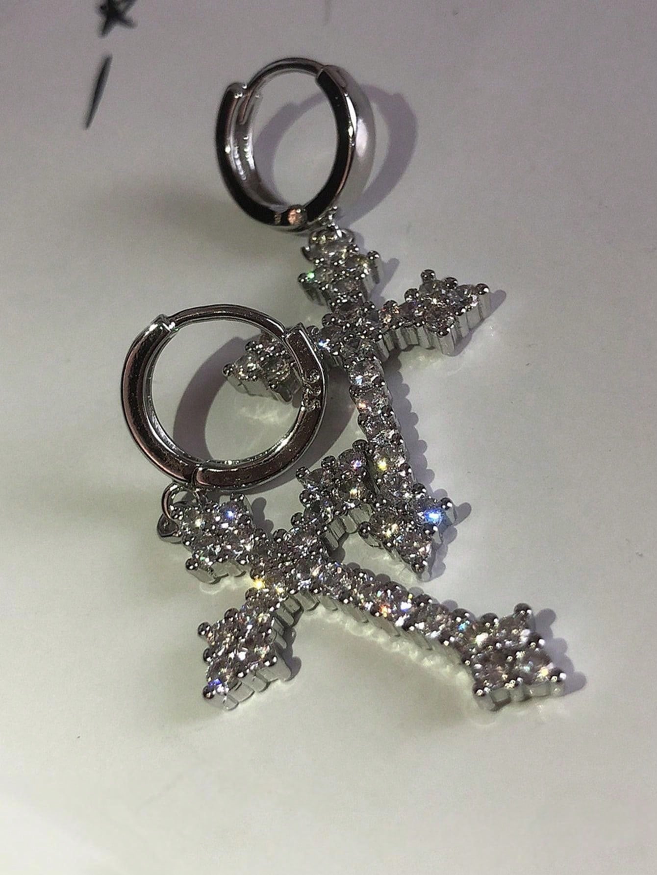 1pair Y2K Gothic Rhinestone Stud Earrings For Women Cubic Zirconia ...