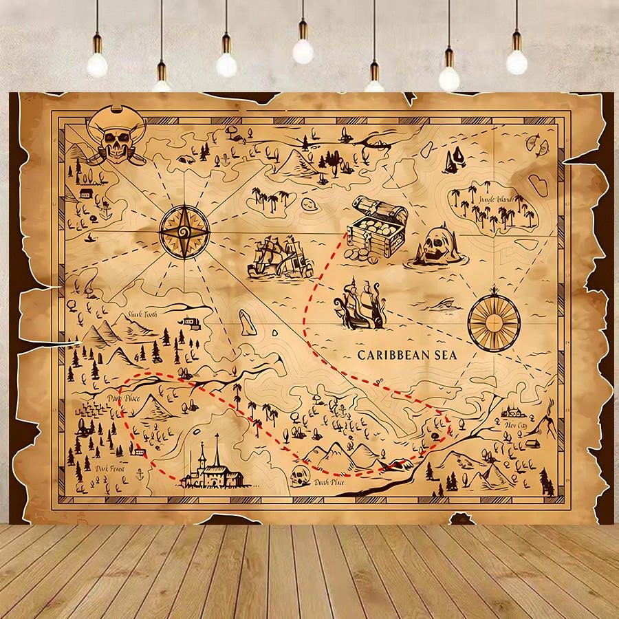 1pc Pirate Treasure Map Themed Background Cloth For Living Room ...