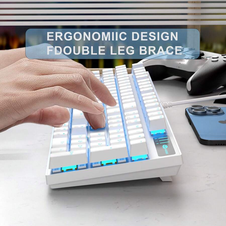 MageGee White Mechanical Gaming Keyboard, Wired USB Adjustable ...