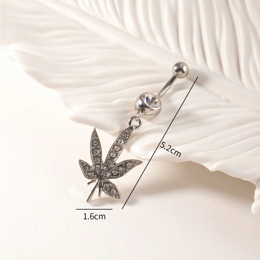1pc Full rhinestones Navel Ring With Maple Leaf Pendant, Sexy, Trendy Design, Satisfy Women's ...