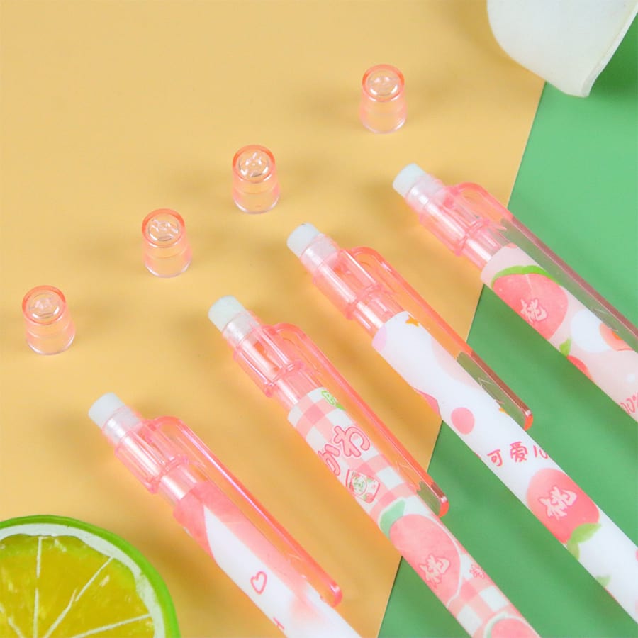 6pcs Random Cute Cartoon Peach Shaped Push Button Automatic Pencil With ...