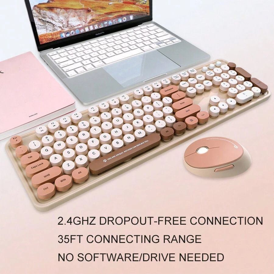 RantoPad 2.4G Wireless Keyboard and Mouse Set 104 Key Cute Keyboard and ...