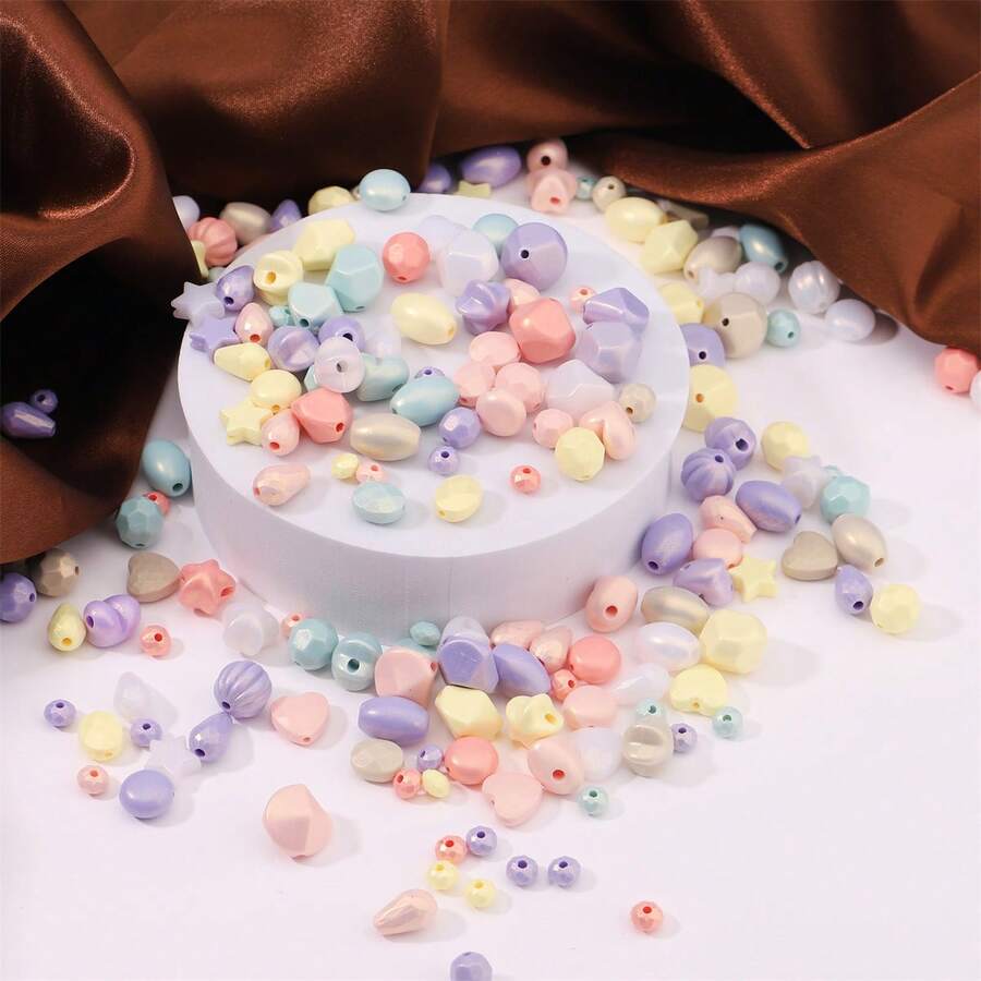 30g Acrylic Macaroon Beads For Jewelry Making, Rainbow Circular & Star ...