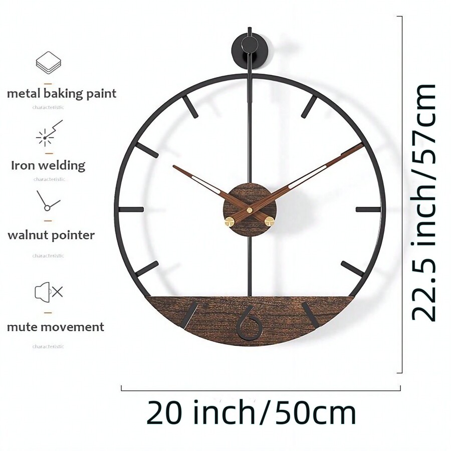 Lifevilion 20 inch/50cm Iron Wall Clock Big Size 3D Nordic Metal Round ...