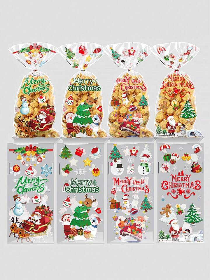 50pcs Christmas-themed Opp Gift Bag For Cookie, Biscuit, Candy ...