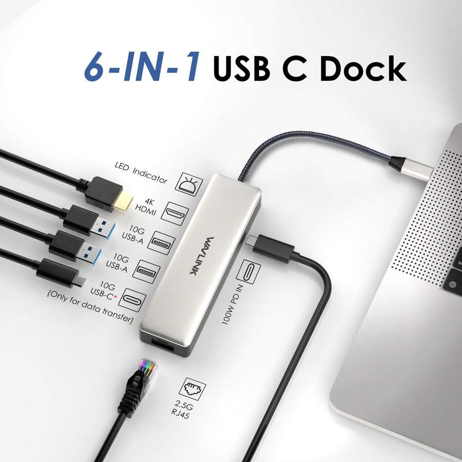 WAVLINK WAVLINK Estación de acoplamiento USB C 6 en 1, Estación de ...