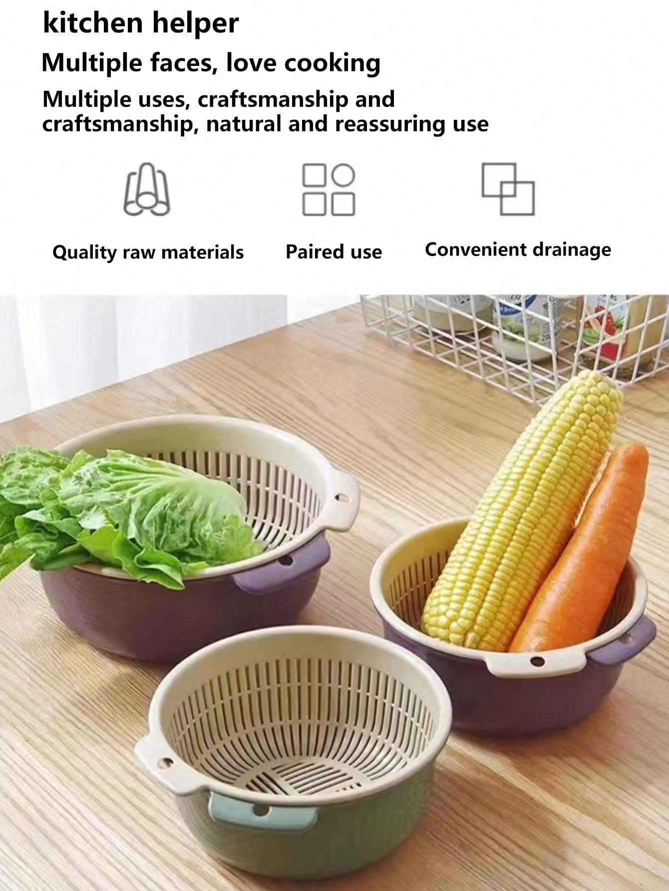 6-in-1 Double Layer Plastic Vegetable Washing Basket, Fruits Strainer ...