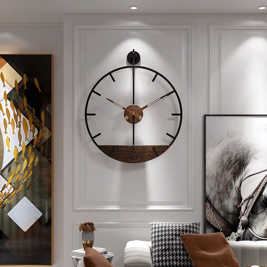Lifevilion 20 inch/50cm Iron Wall Clock Big Size 3D Nordic Metal Round ...