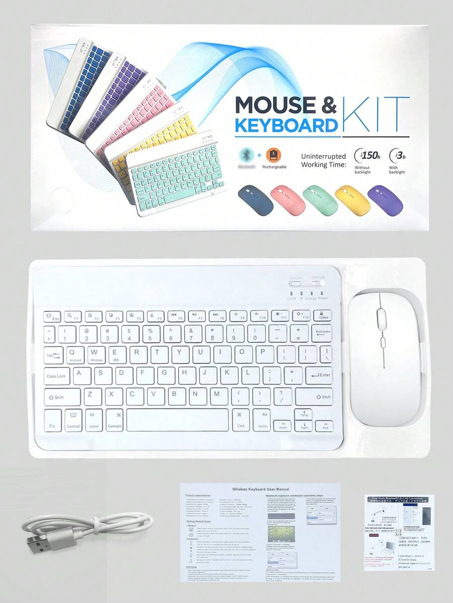 Wireless Blue Keyboard And Mouse Set Compatible With Ipad, Keyboard ...