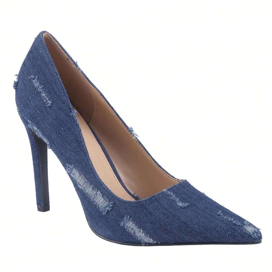 BELOVELY【Monica-33】Women's Denim Stiletto Pumps Heels Pointed Toe ...