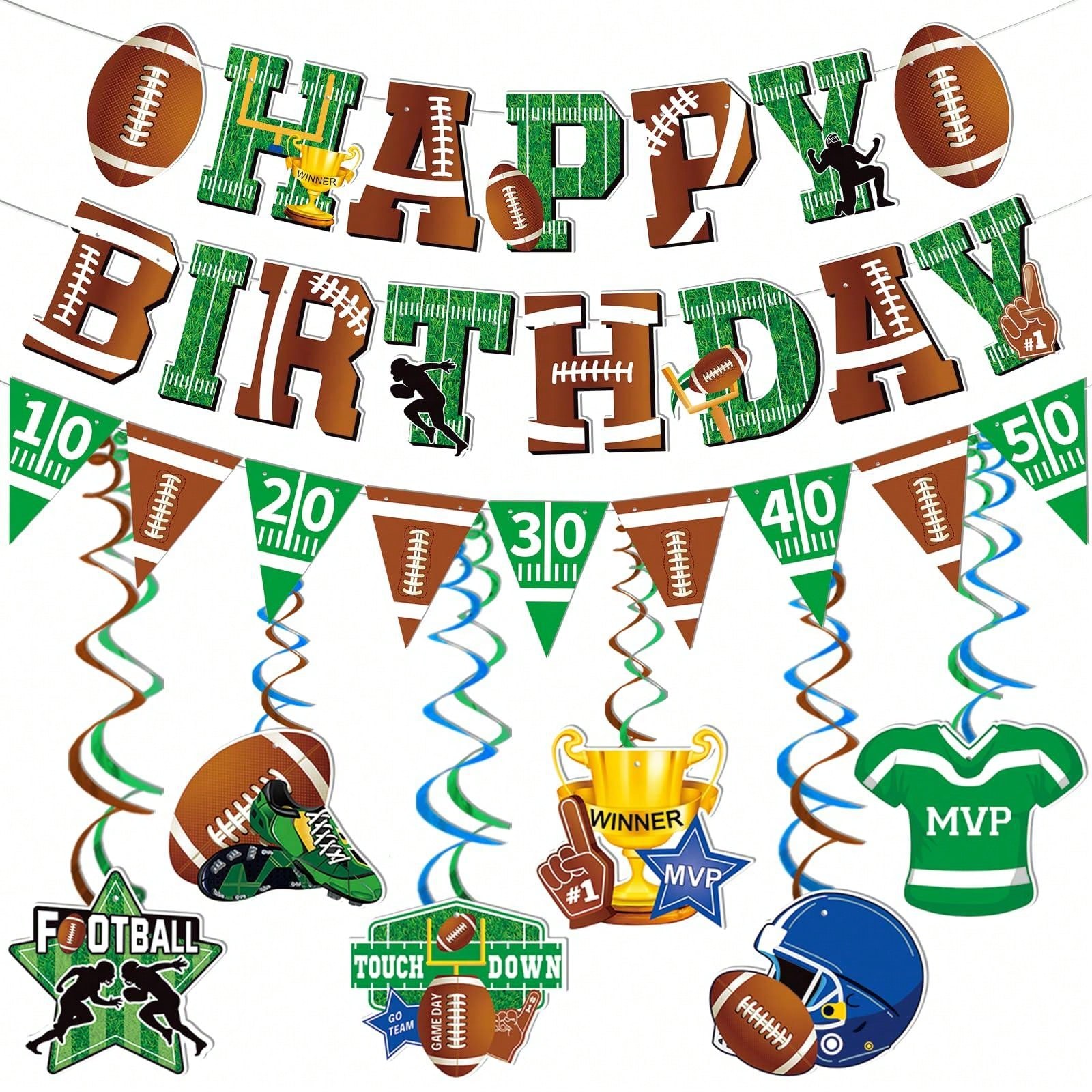 36Pcs Football Happy Birthday Banner Football Birthday Party ...