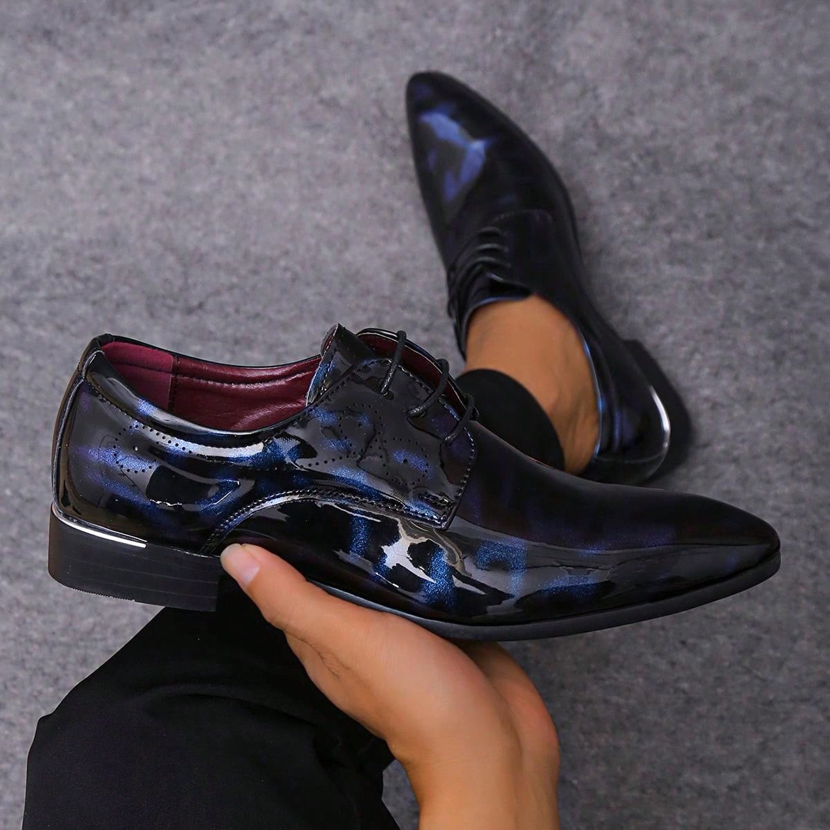 Men's Formal/casual Leather Shoes Pointed Toe Barber Shiny Finish ...
