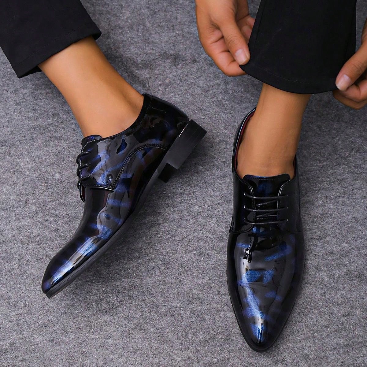 Men's Formal/casual Leather Shoes Pointed Toe Barber Shiny Finish ...
