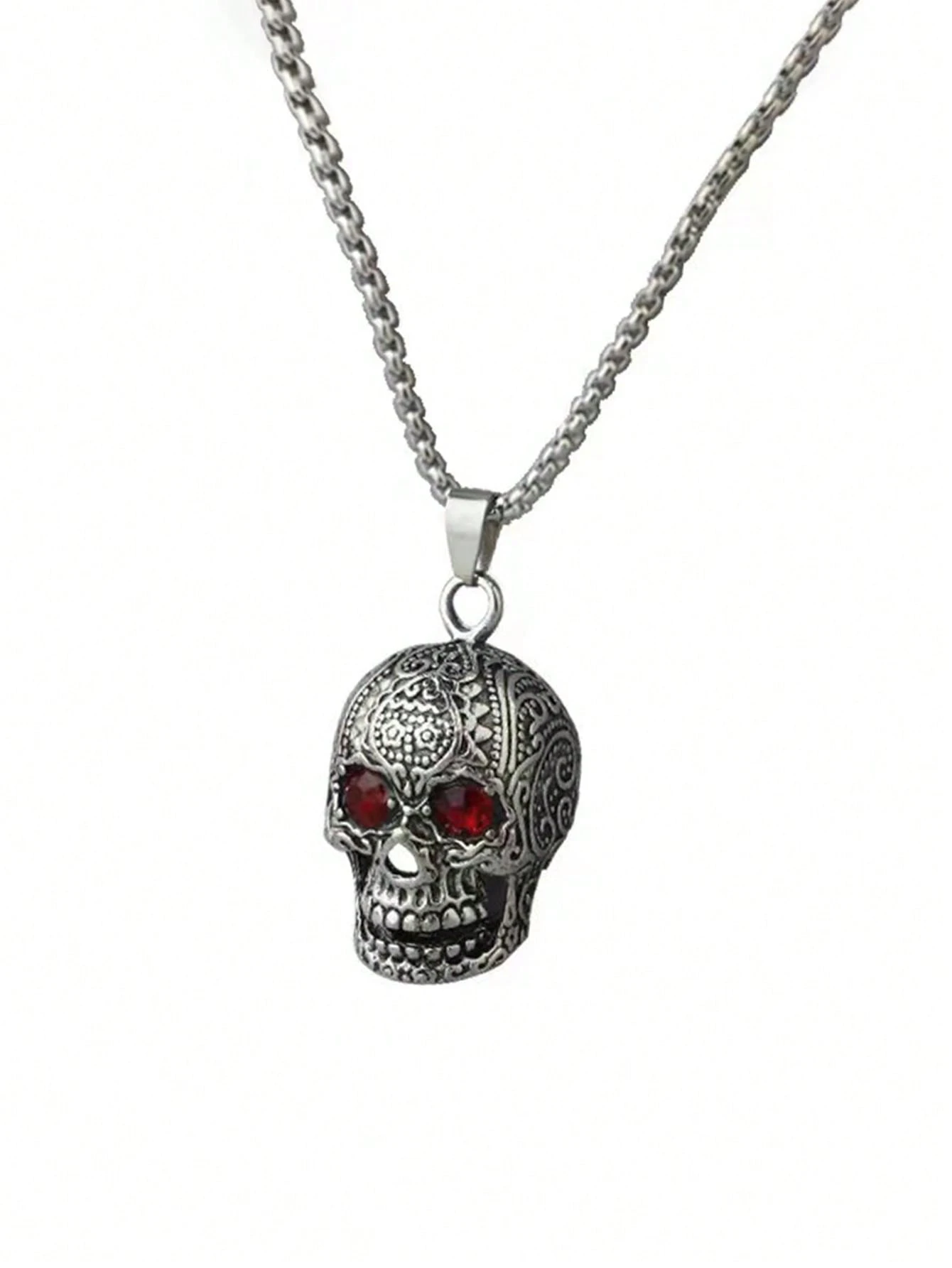 1 Collar Largo Estilo Oscuro Con Cráneo De Ojos Rojos Incrustado De ...