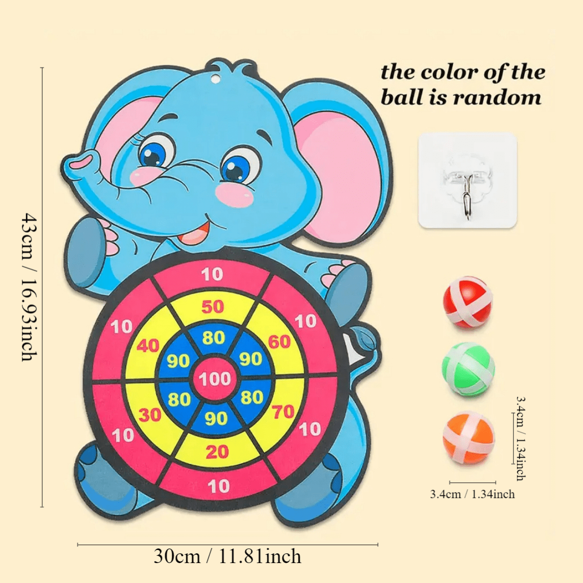 1 Set Cartoon Elephant Sticky Ball Dart Target Board For Kids With 3 ...