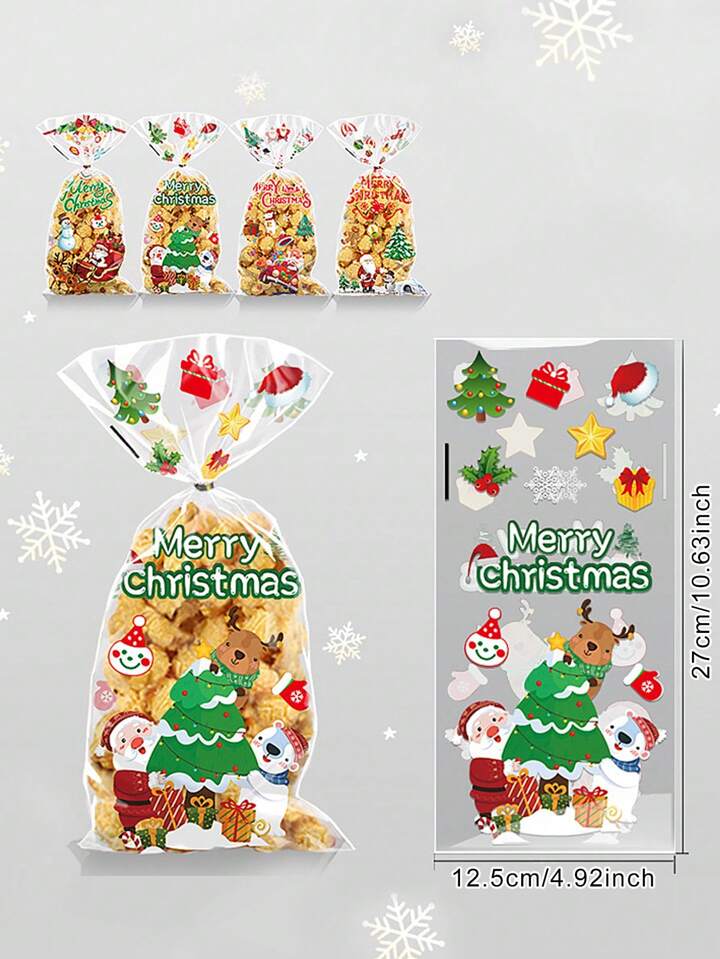 50pcs Christmas-themed Opp Gift Bag For Cookie, Biscuit, Candy ...