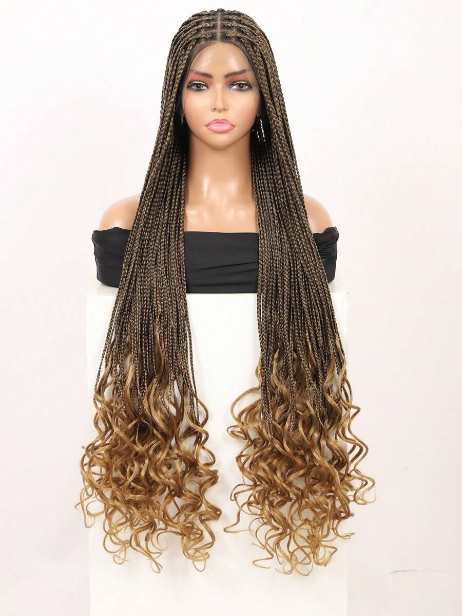 37 Inches Full Double Lace Front Knotless Box Braided Wigs with Baby ...