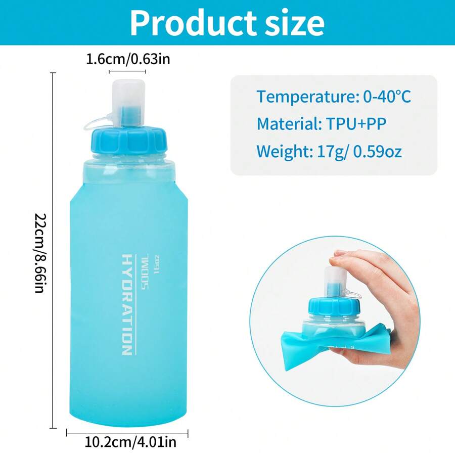 500ml Soft Flask Running Foldable Water Bottles TPU Hydration Flask ...