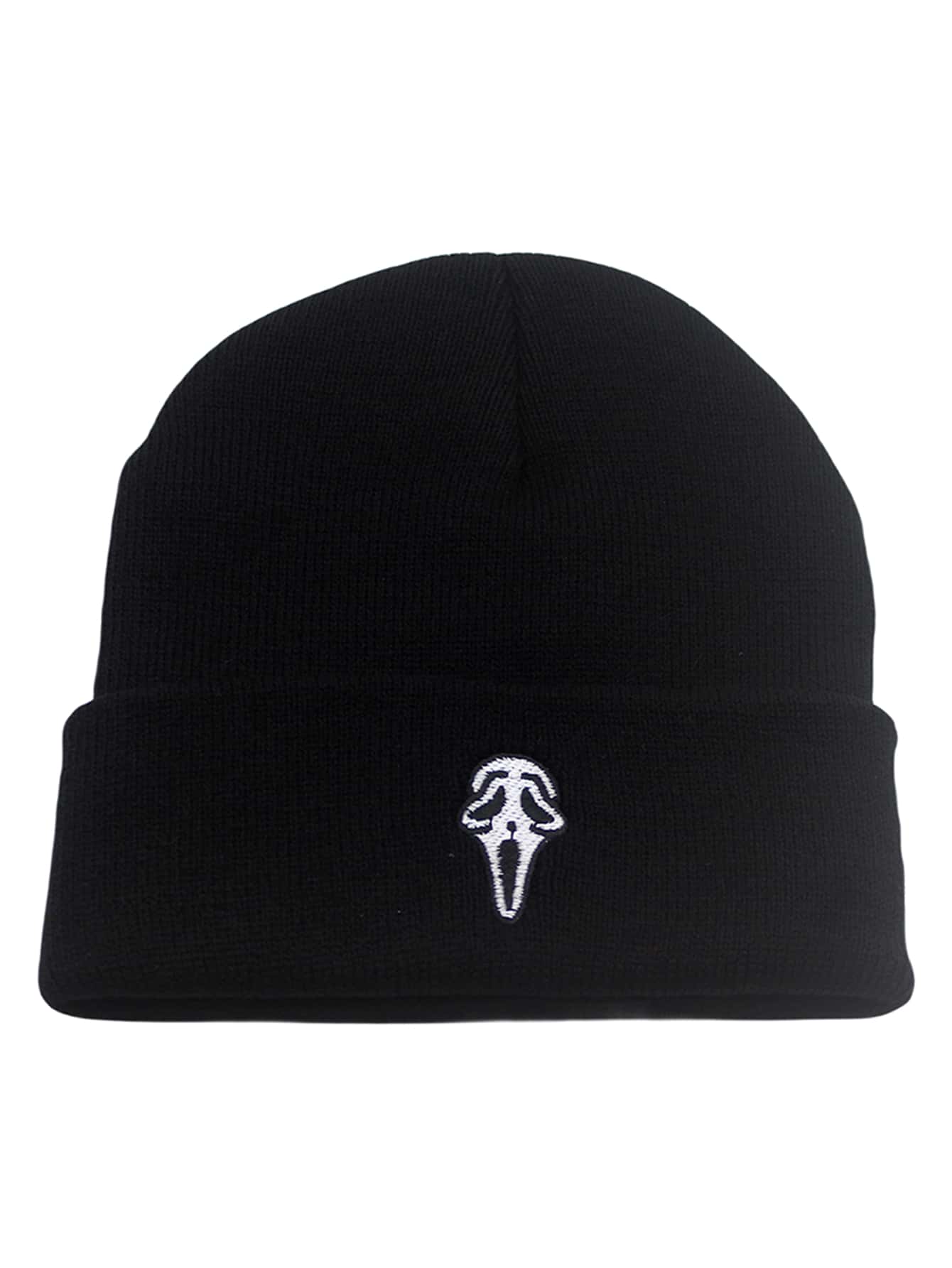 1pc Men's Knit Beanie Hat Without Brim, Embroidered Ghost Face Design ...