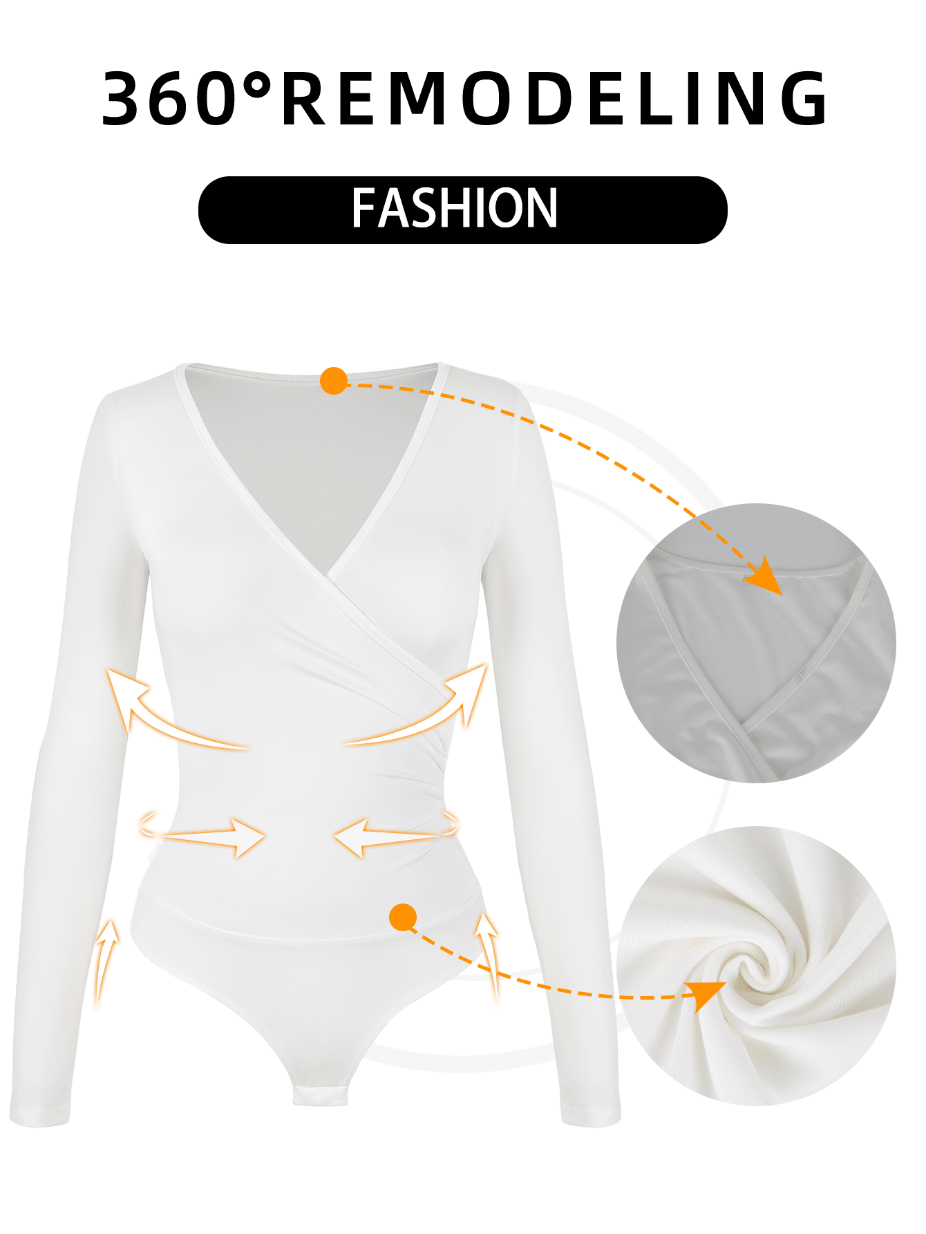 Women's White Long Sleeve Cross V-neck Bodysuit For Autumn And Winter ...