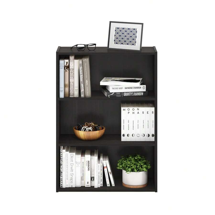 HOMLUX Pasir 3-Tier Open Book Shelf, Espresso Color Simple Style ...