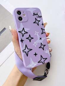 1pc Purple Patterned Tpu Shockproof Phone Case & 1pc Landmine Buckle ...