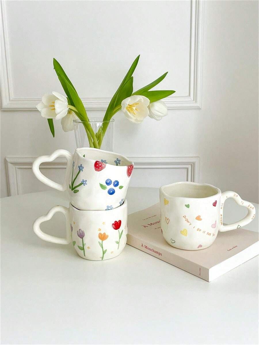 1 Love Ceramic Mug, Cute Ceramic Coffee Mugs Love Handle Cups Hand ...