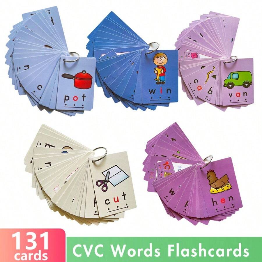 131pcs Phonics CVC Words Flashcard Vowel Consonant Vowel Toddler ...