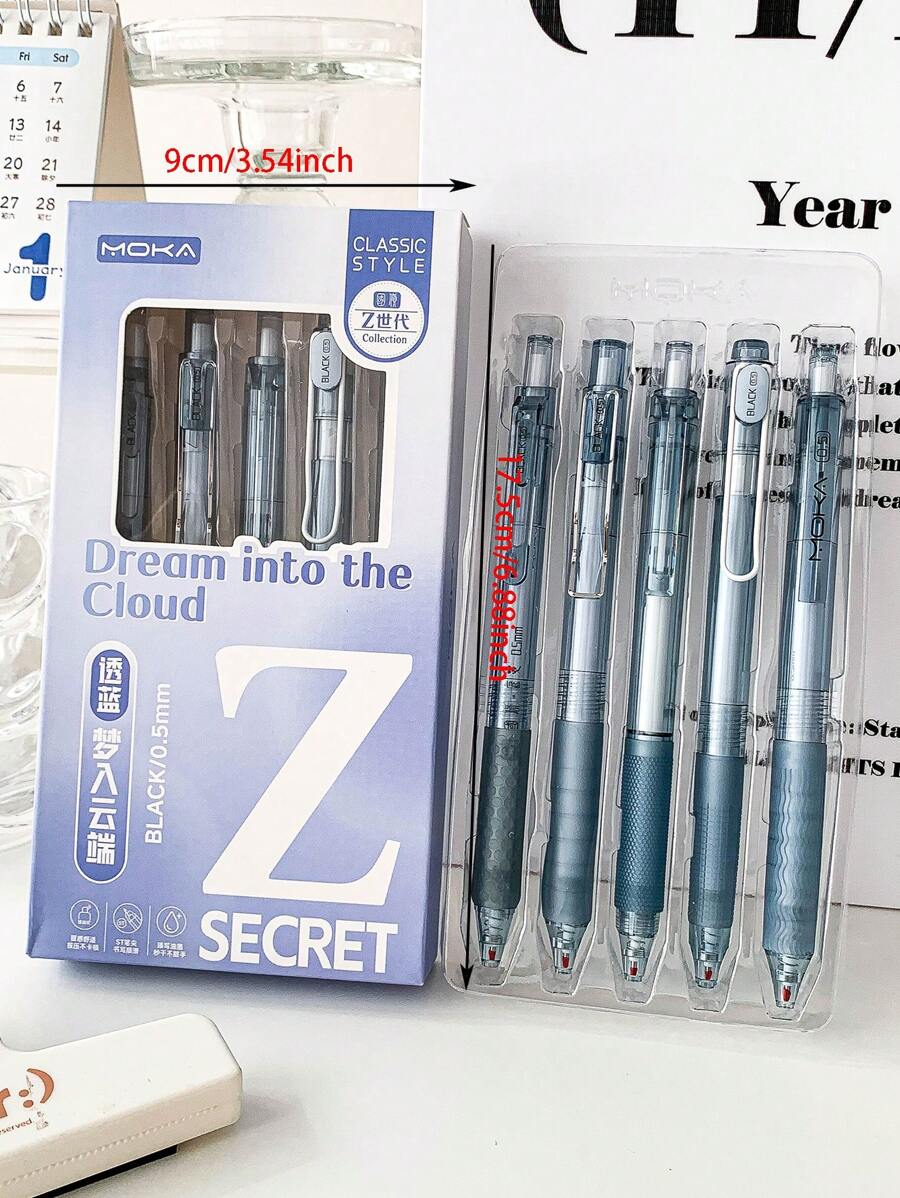 MOKA 5pcs High-end Retractable Ballpoint Pen, Blue Color, Transparent ...