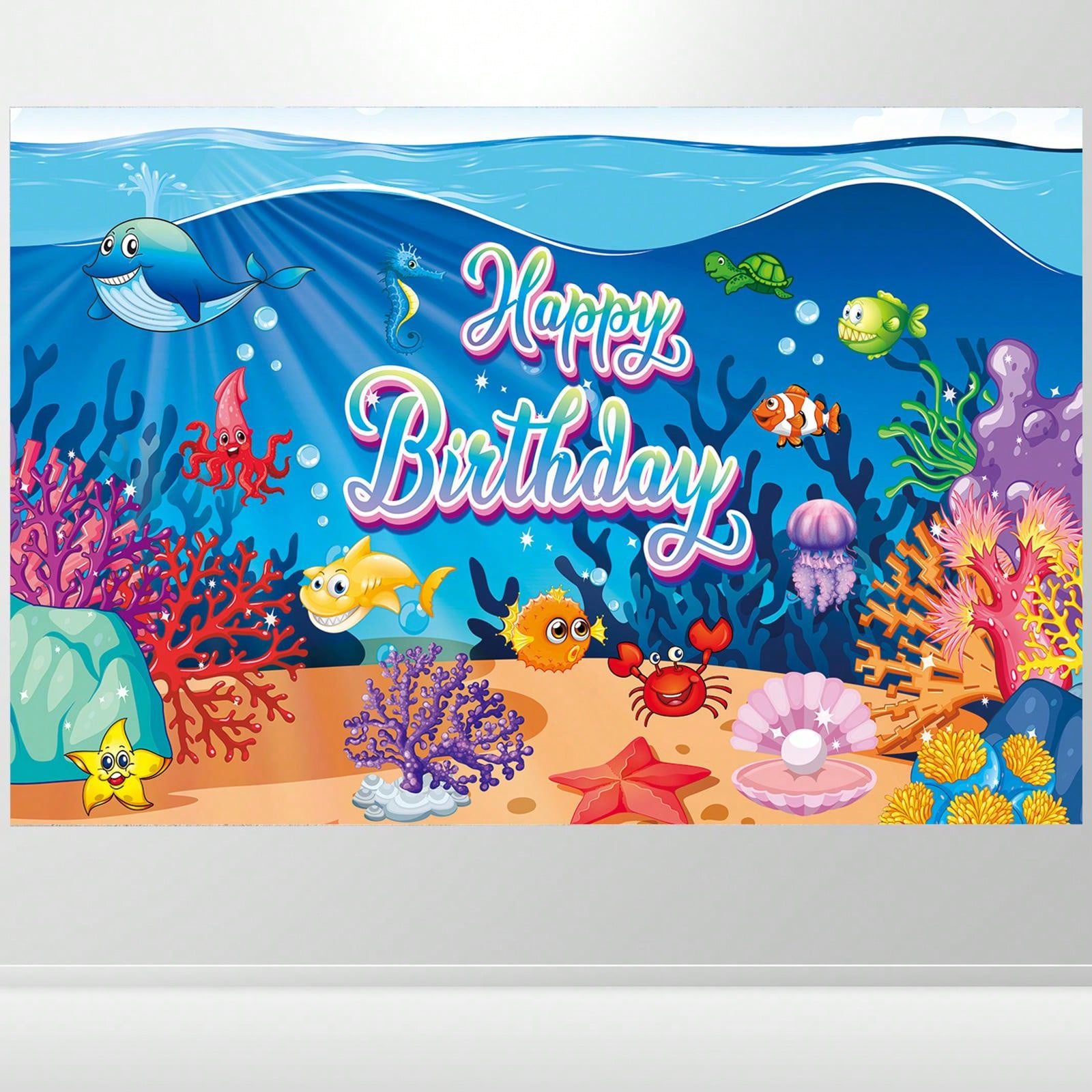 Underwater Backdrop, Ocean Animal Happy Birthday Banner, Under The Sea ...