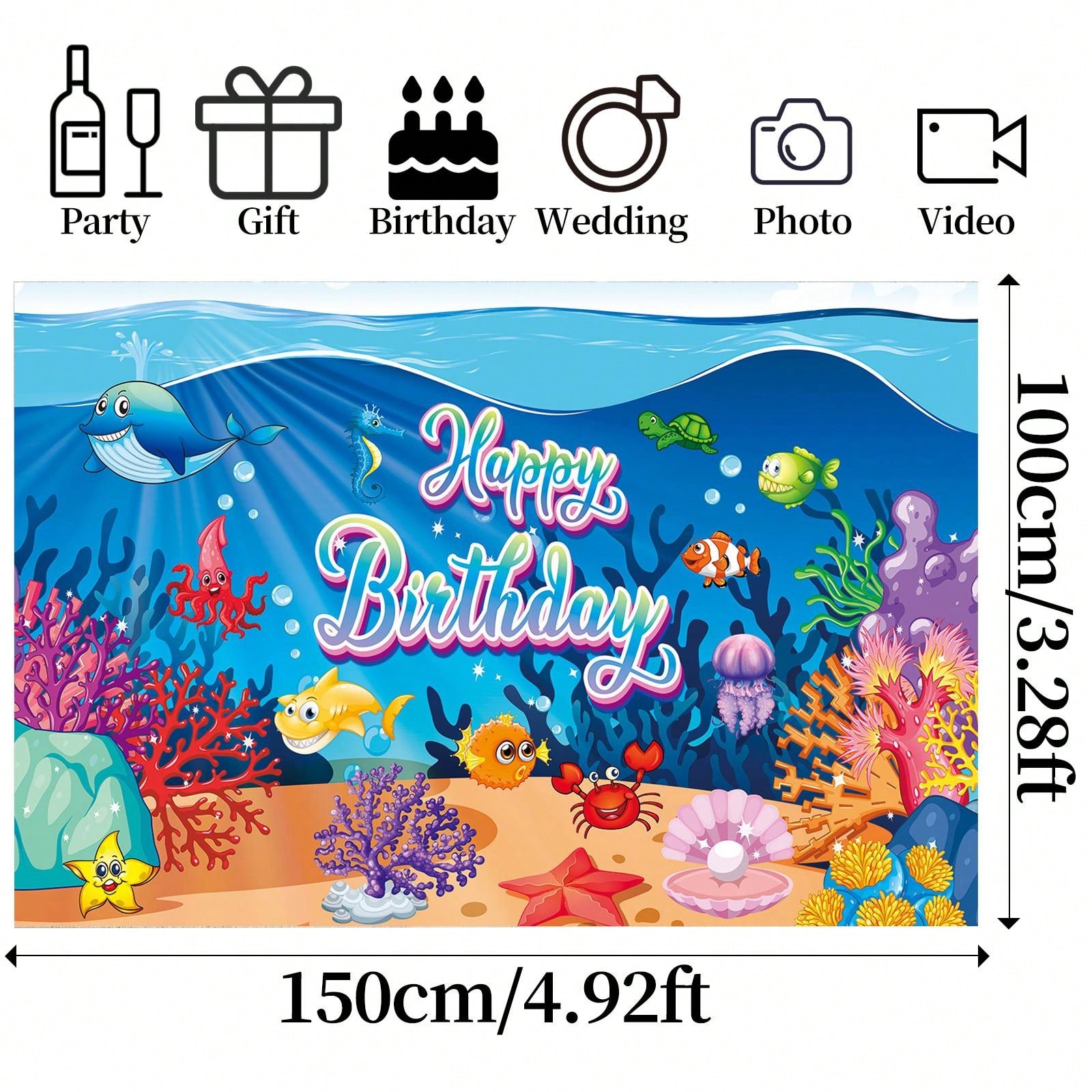 Underwater Backdrop, Ocean Animal Happy Birthday Banner, Under The Sea ...