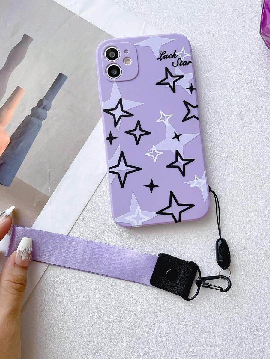 1pc Purple Patterned Tpu Shockproof Phone Case & 1pc Landmine Buckle ...