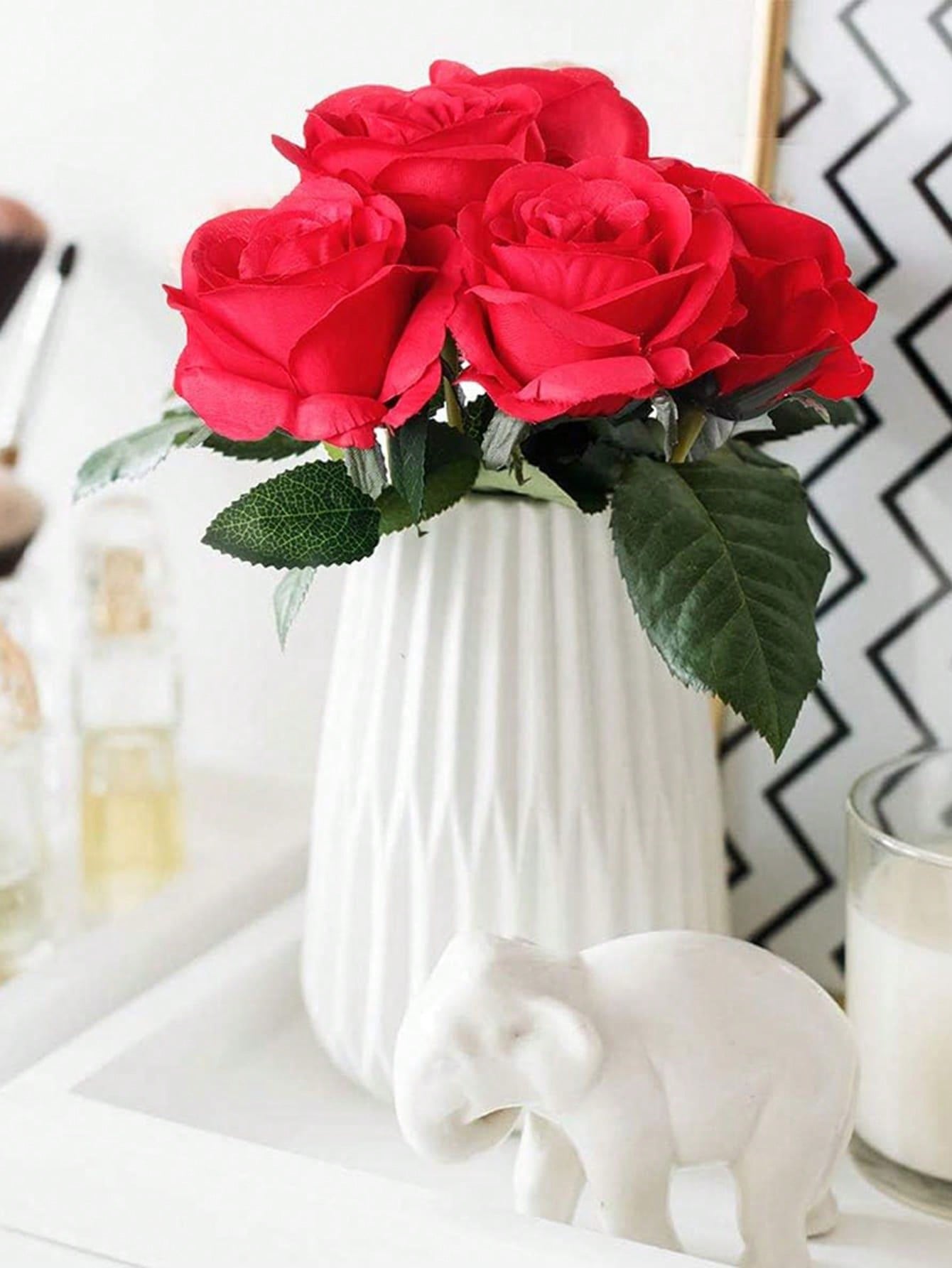 10 Pcs Fake Red Rose Artificial Flowers Bulk, Real Touch Silk ...