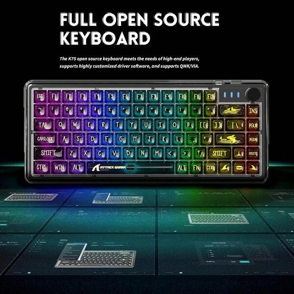 ATTACK SHARK K75 mechanical keyboard-Black Transparent Glass Switch ...