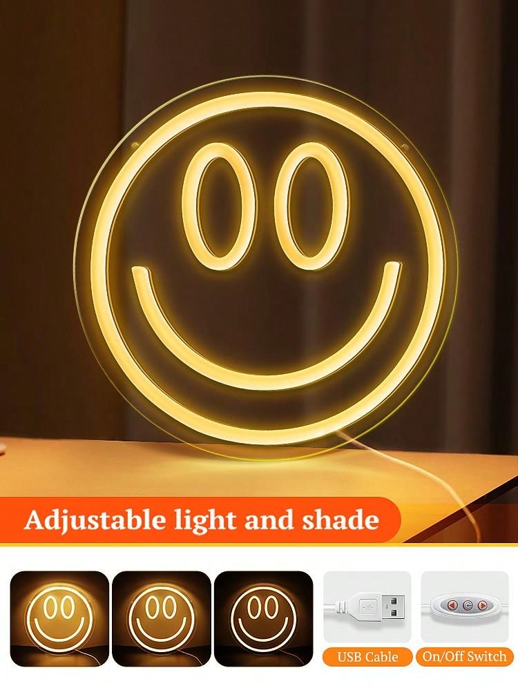 Neon Night Light,Smile Face Neon Sign,Wall Decoration LED Neon lights ...