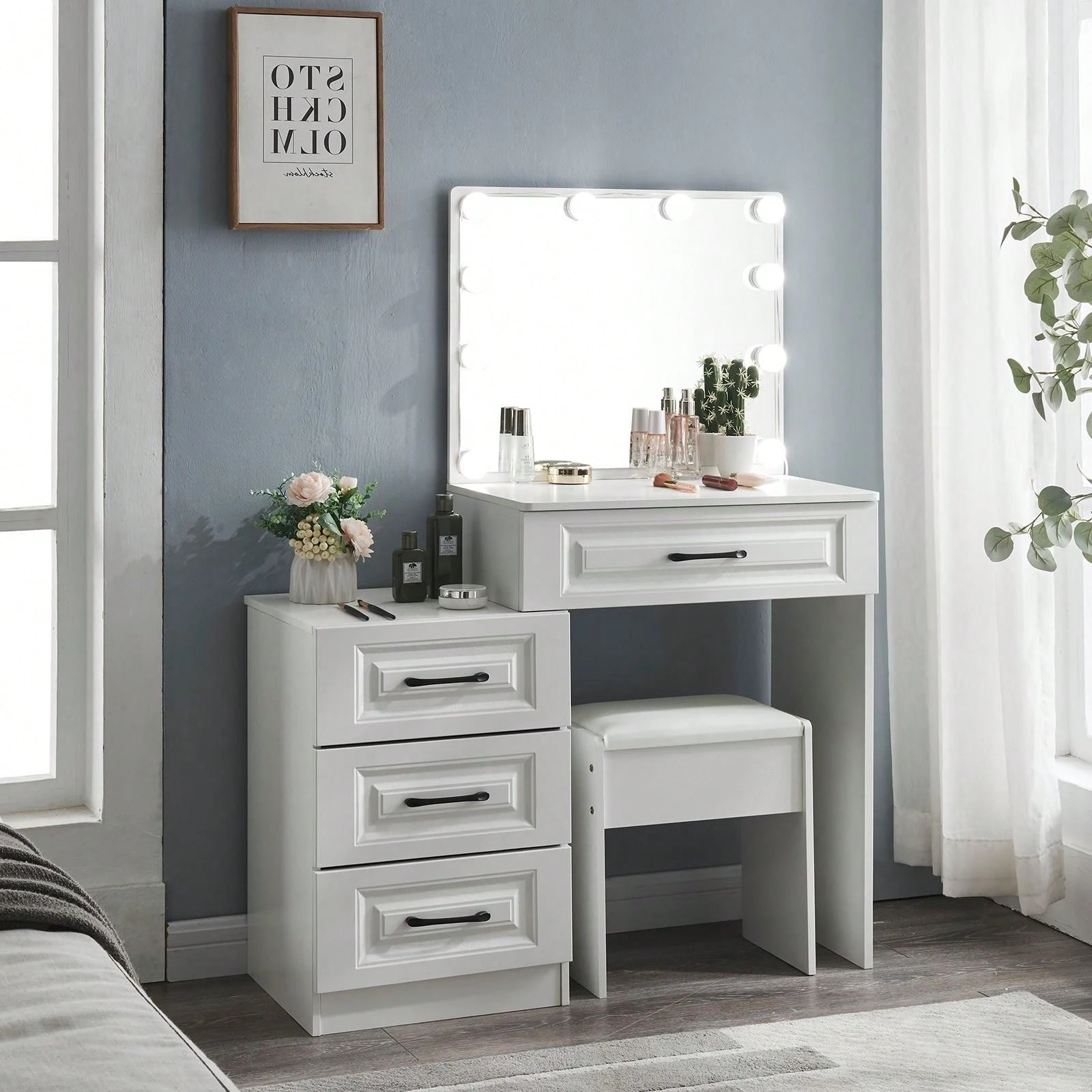 Makeup Vanity with Lights Mirror, Makeup Table Set Vanity Mirror with ...