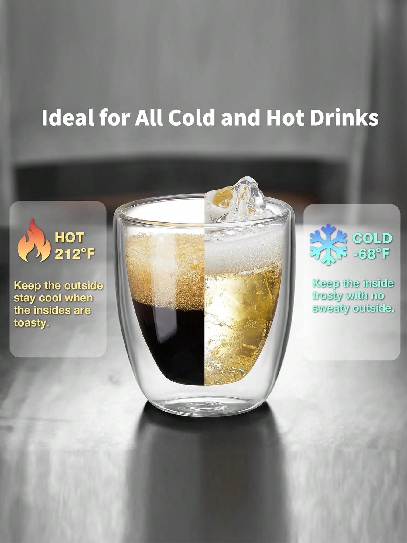 6pcs Clear Double-layered Glass Cup, Heat-resistant Coffee Mug, Cold ...