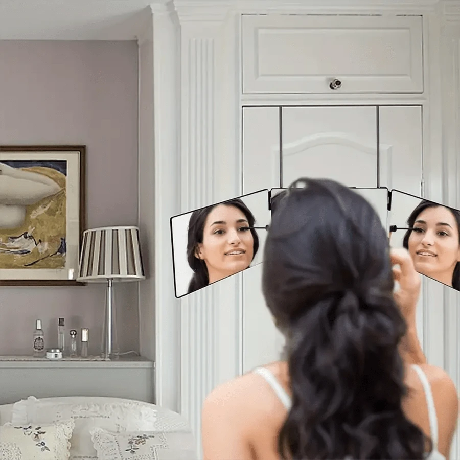 1Pc 3 Way Three-Fold Mirror, 360° Retractable Hanging Three-Side ...