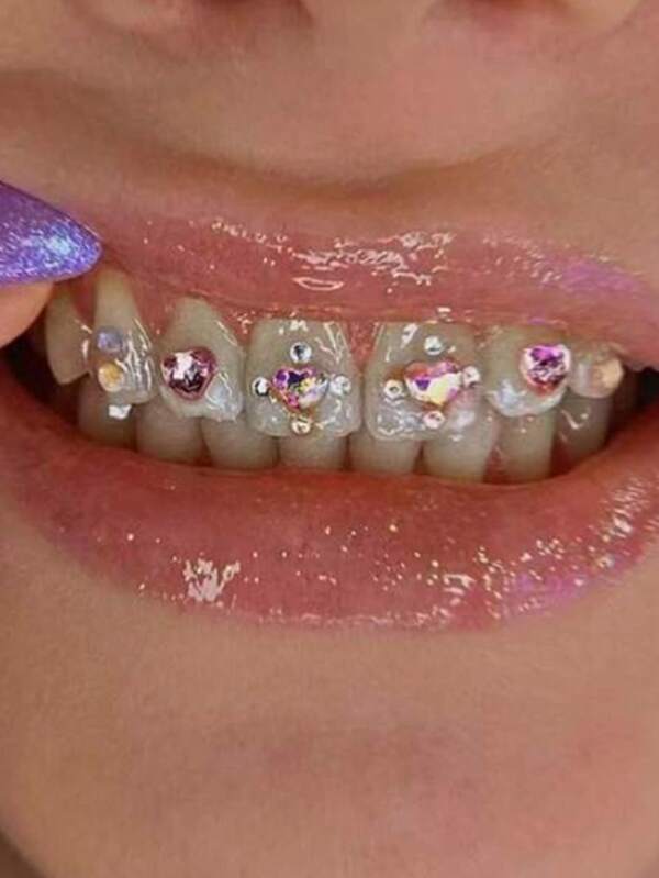 24pcs/set Y2k Style Round Crystal & Tooth Rhinestone Decoration Tooth ...