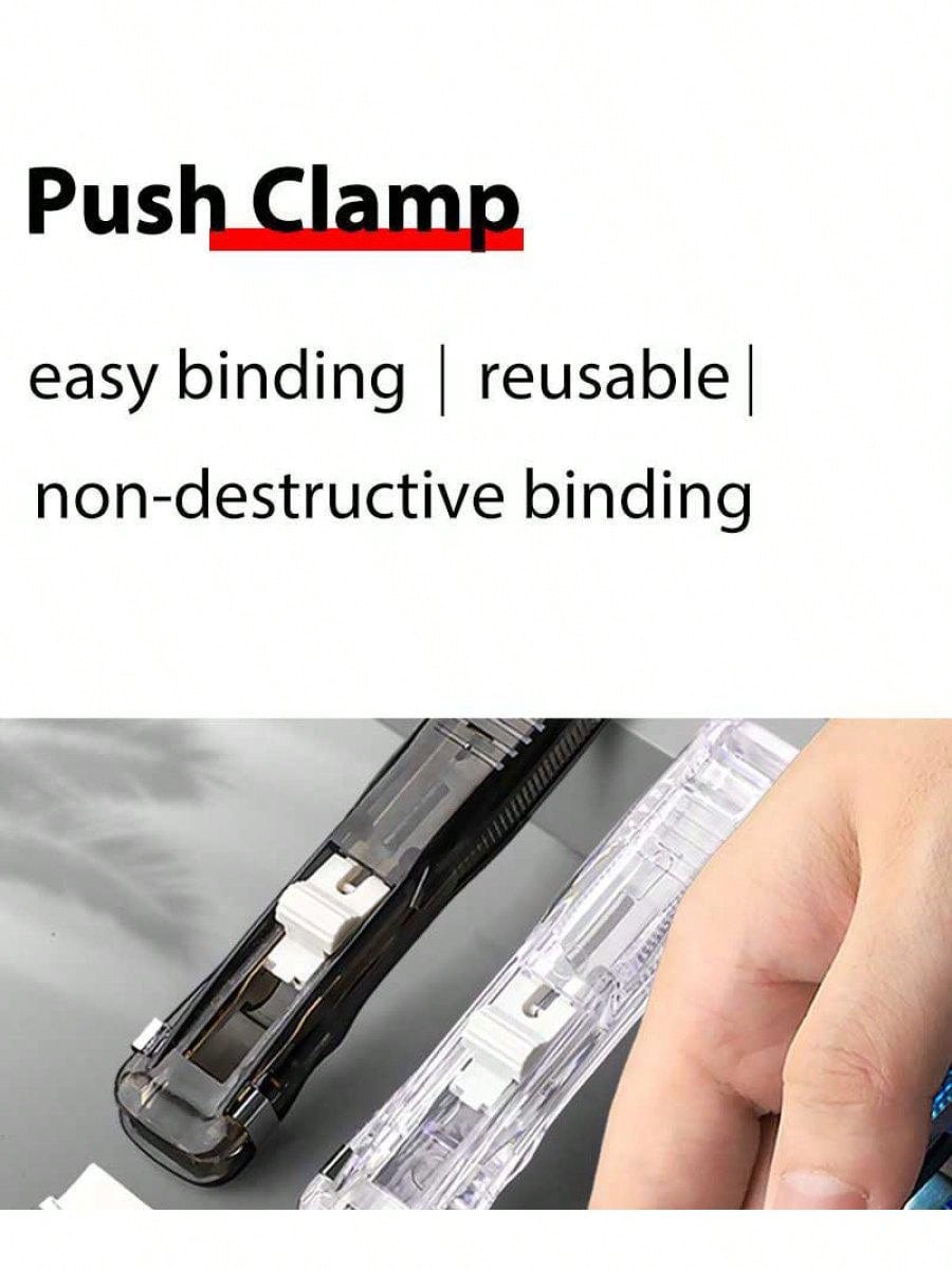 Mini Traceless Reusable Hand Clamp Push Stapler Paper Book File Office ...