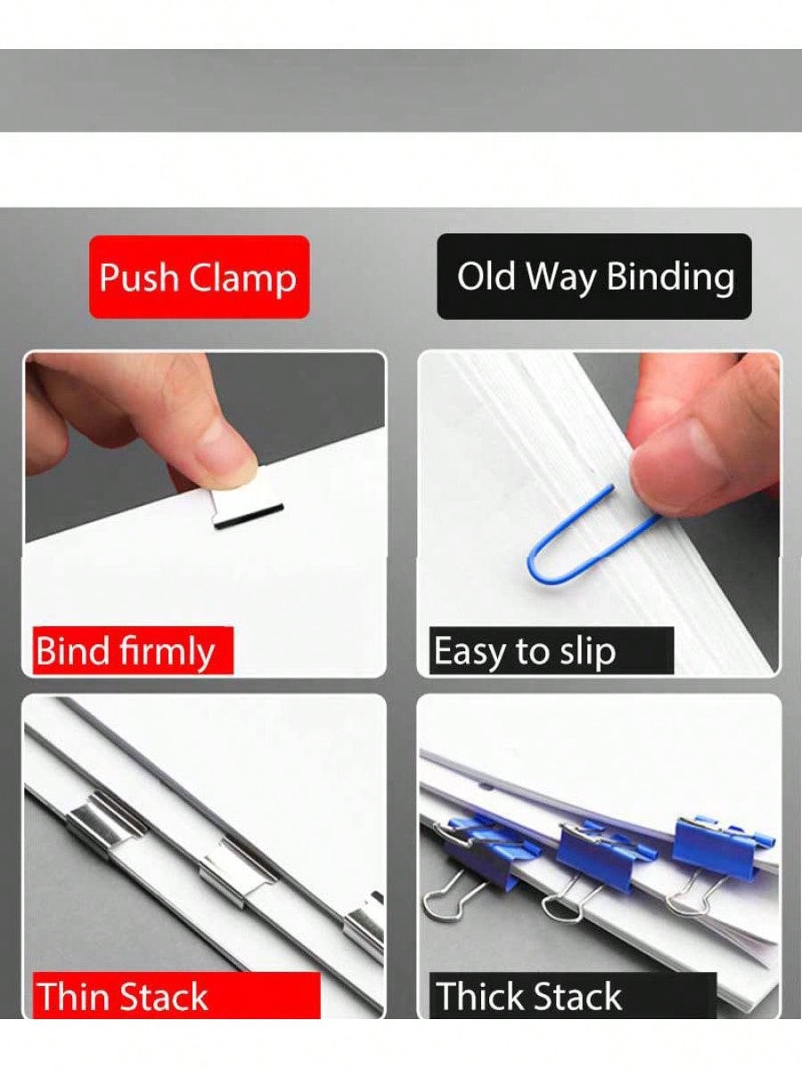 Mini Traceless Reusable Hand Clamp Push Stapler Paper Book File Office ...