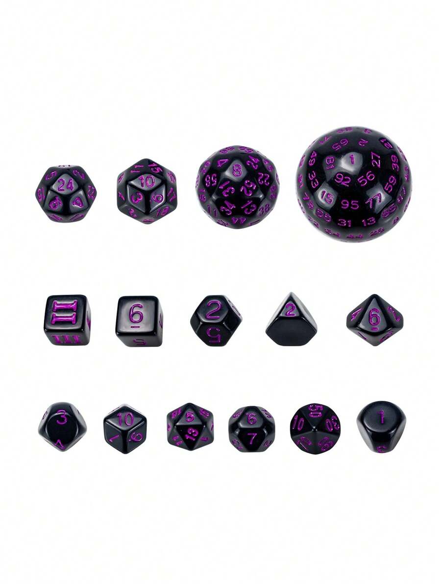 15 Pieces Complete Polyhedral Spherical Dice Set, Opaque Black, 100 ...