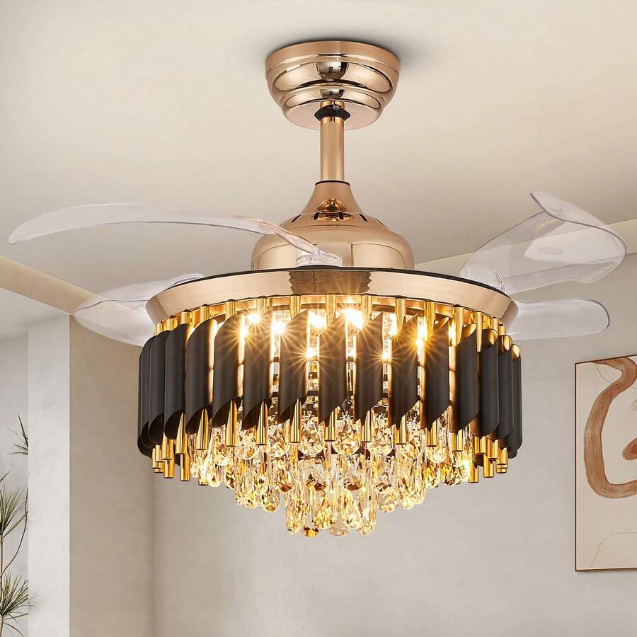 Modern Crystal Ceiling Fan With Lights, Dimmable LED Luxury Chandelier ...