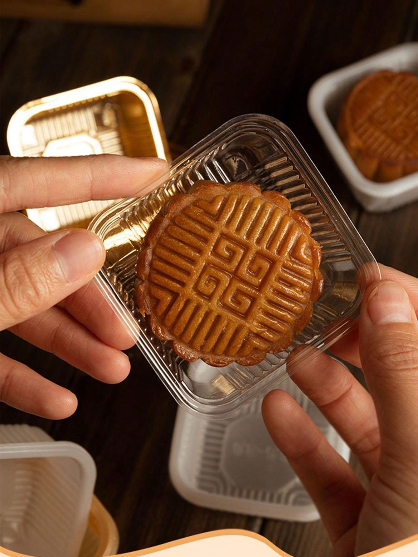 100pcs Gold Pet Transparent Food Packaging Box With Tray For Cake ...