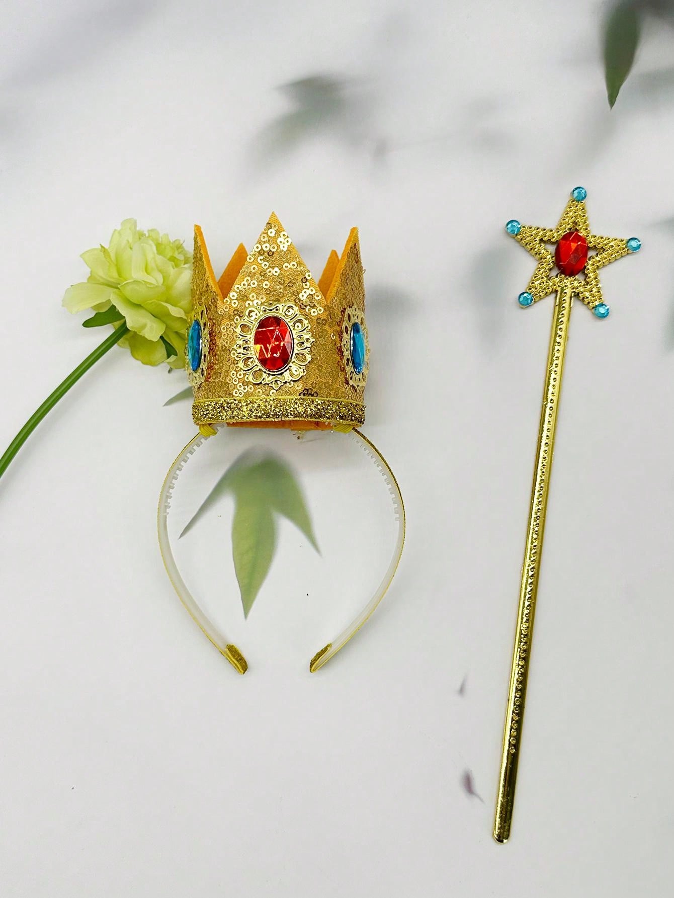 A set of children's golden peach princess crown magic wand set girls ...