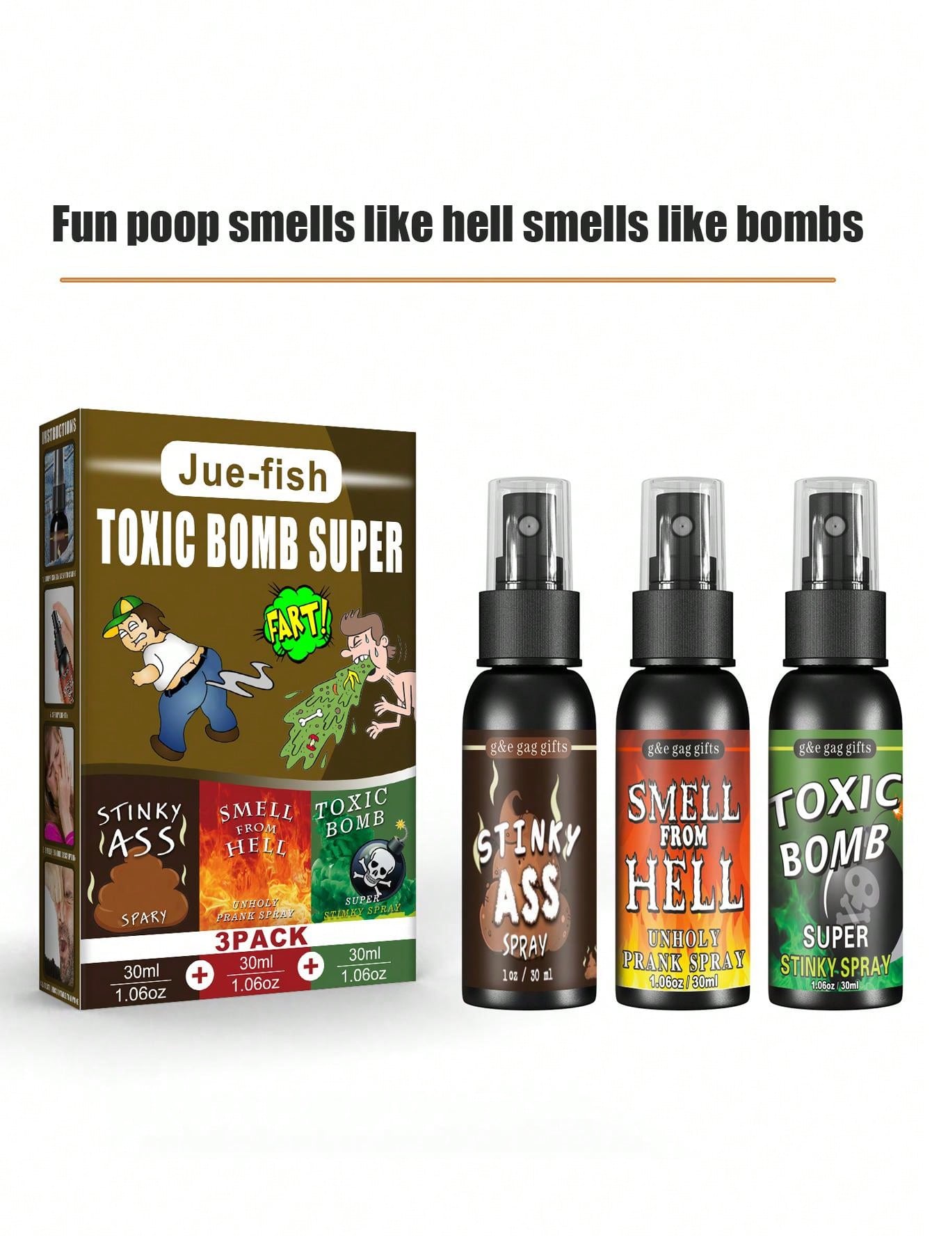 Prank Toy Set - Fart Spray, Stink Bomb & Toilet Bomb, Funny Gag Toys ...