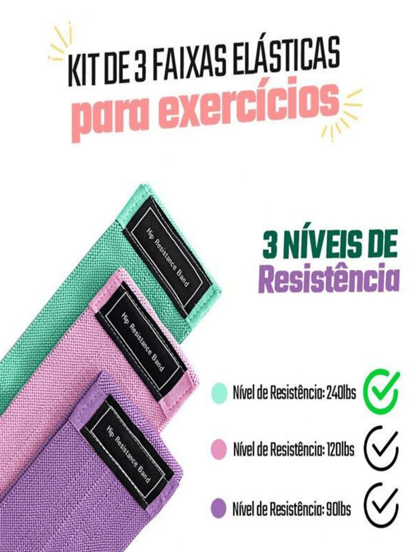Kit Of 3 Elastic Bands Exercise Equipment With 3 Resistance Levels ...