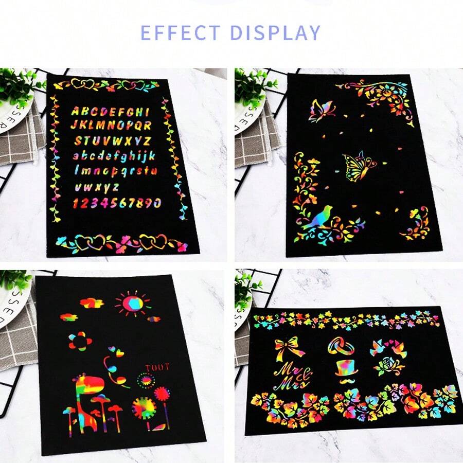 10 Sheets White Cardstock & Colored Scratch Art Paper Set With 1 Bamboo ...