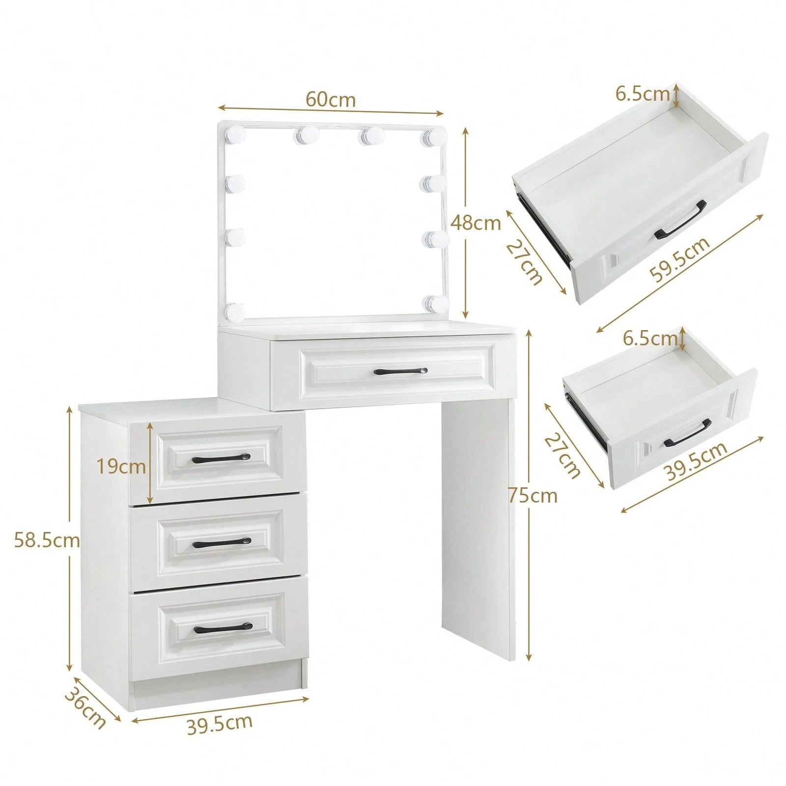 Makeup Vanity with Lights Mirror, Makeup Table Set Vanity Mirror with ...